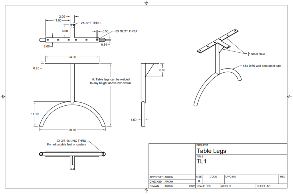 Dimensions - Arch Table Legs