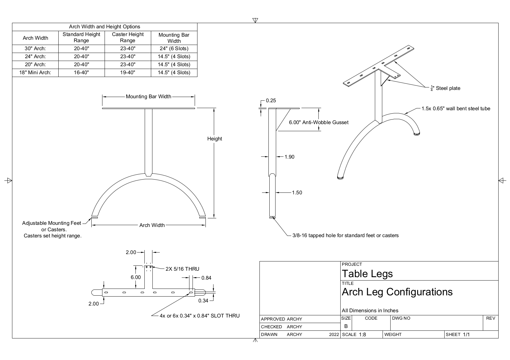 Dimensions - Arch Table Legs